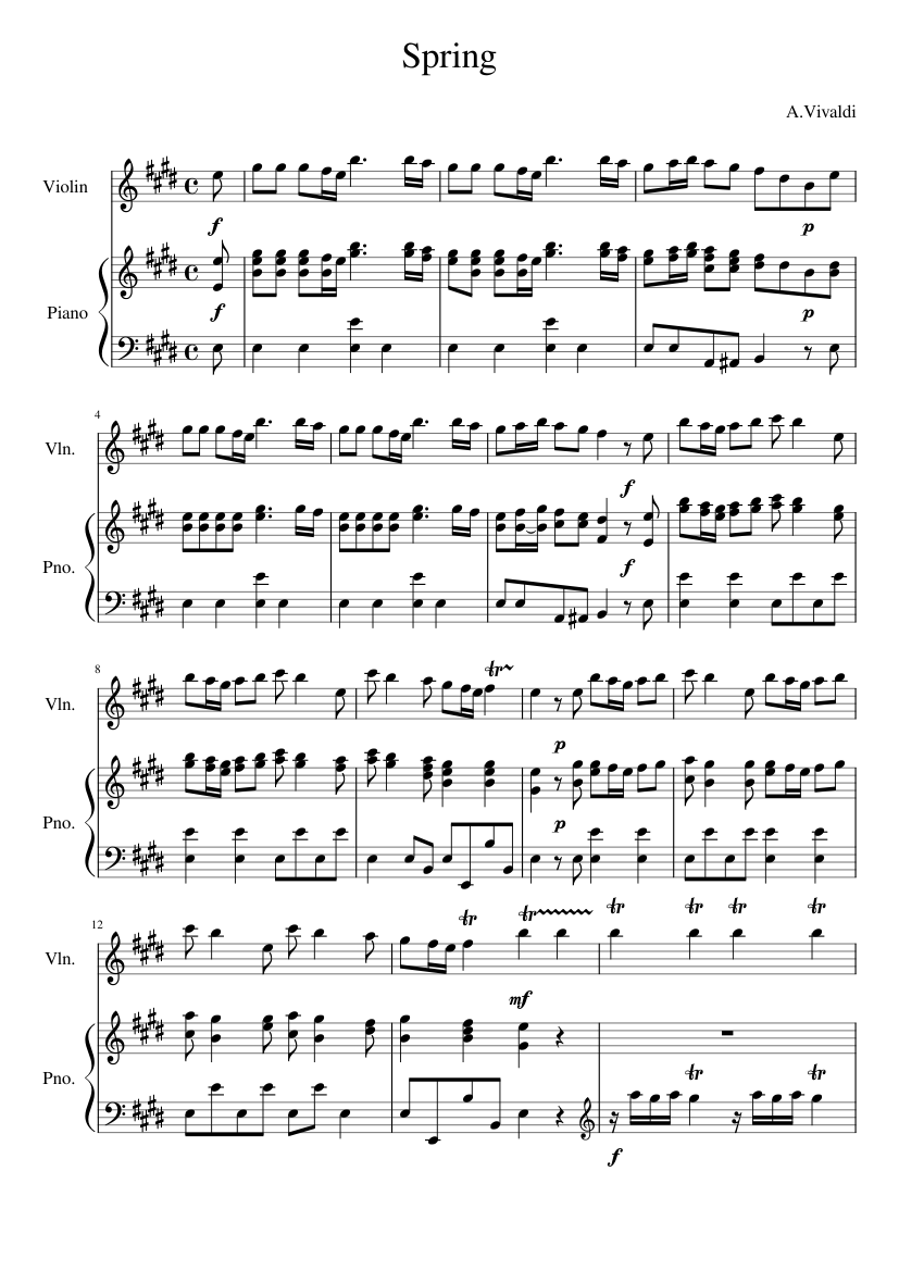 Spring Sheet Music for Piano, Violin (Solo) | MuseScore.com