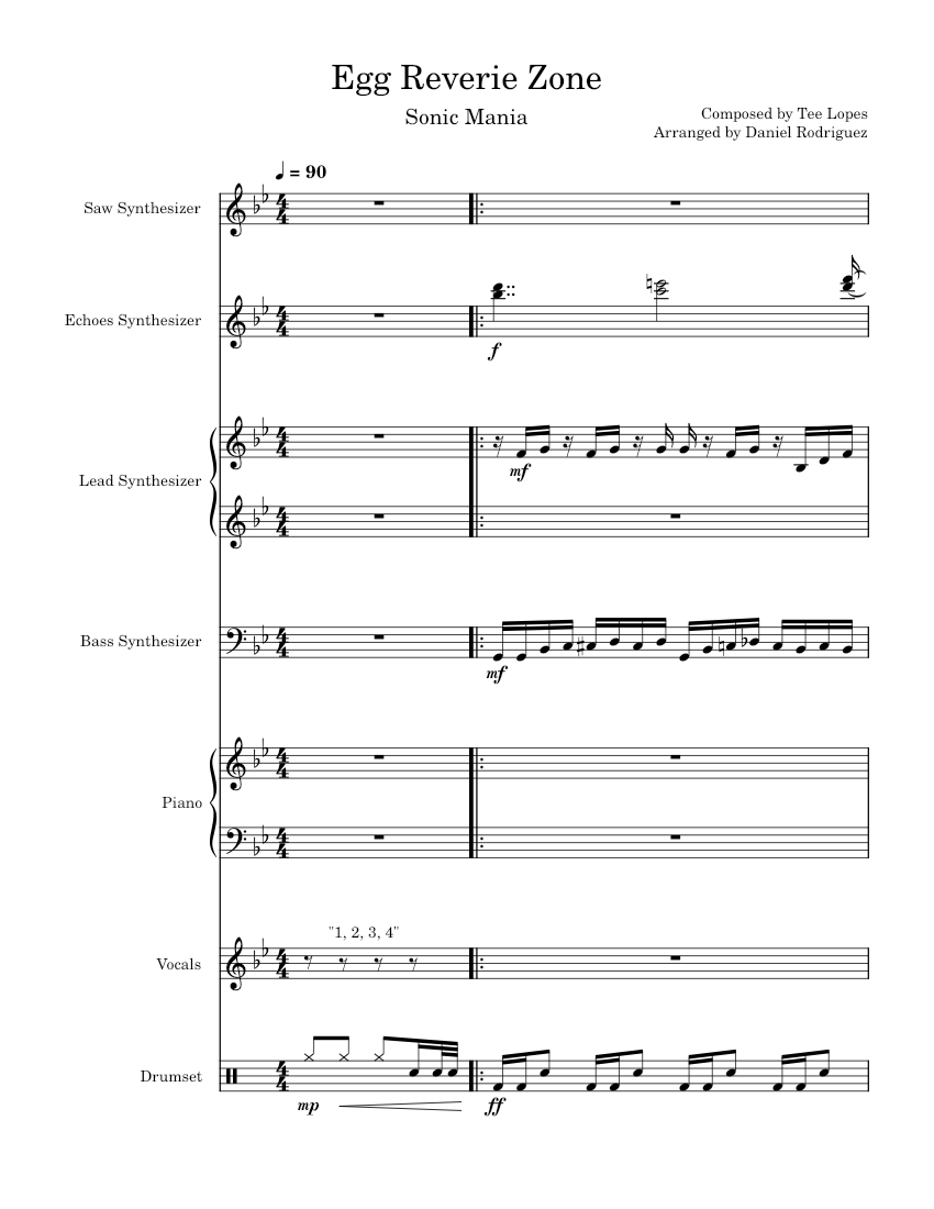 Egg Reverie Zone Transcription Sheet music for Piano, Bass guitar, Drum ...