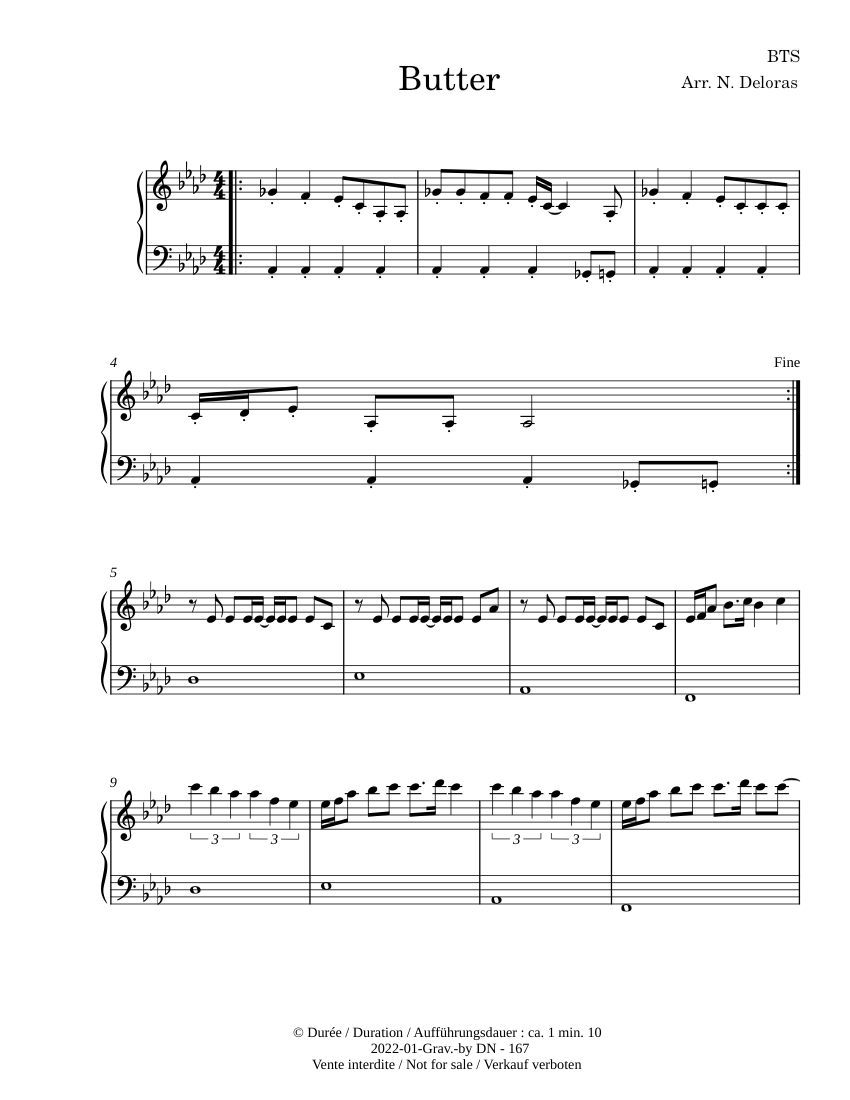 Butter – BTS Butter Sheet Music for Piano (Solo) easy | MuseScore.com