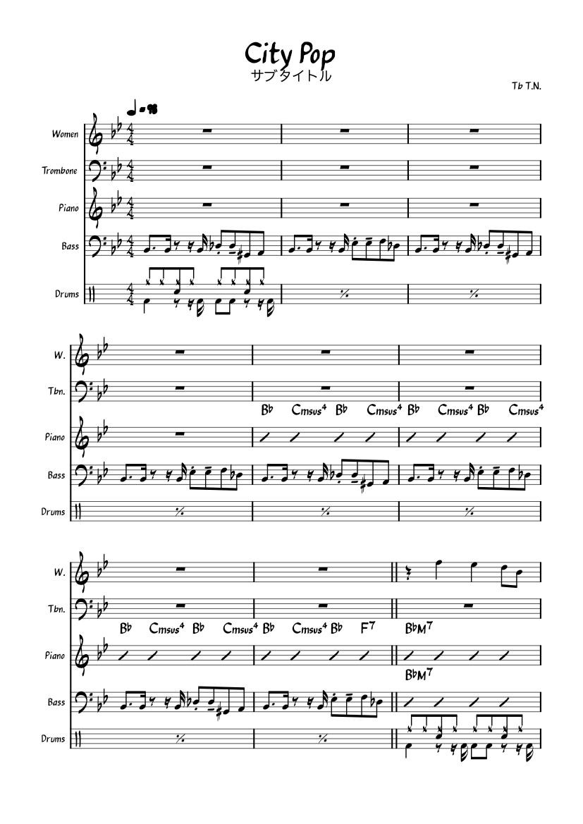city pop Sheet Music with Chords for Piano, Trombone, Bass guitar, Drum ...