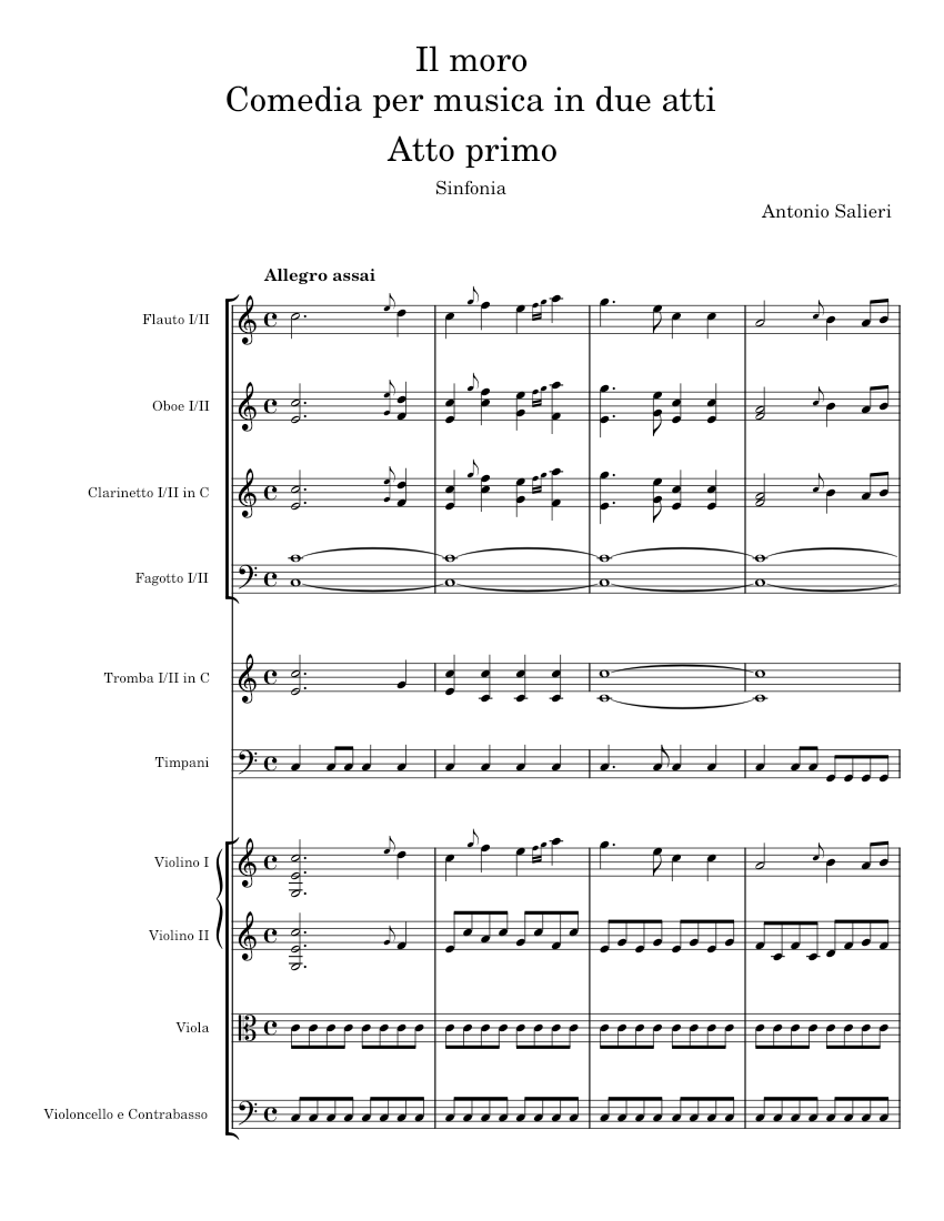 Il Moro - Antonio Salieri Sheet music for Flute, Oboe, Bassoon, Timpani ...