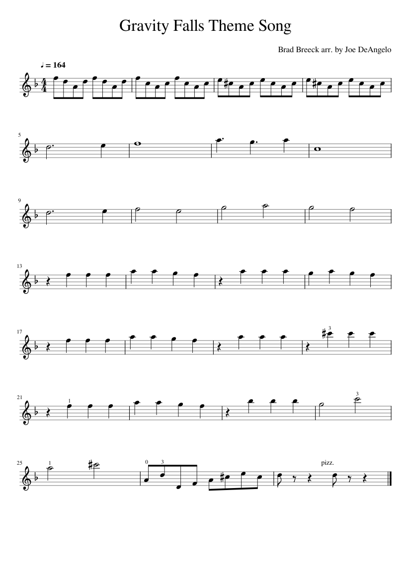 Gravity Falls Theme Song Violin Solo Sheet Music for Violin (Solo ...