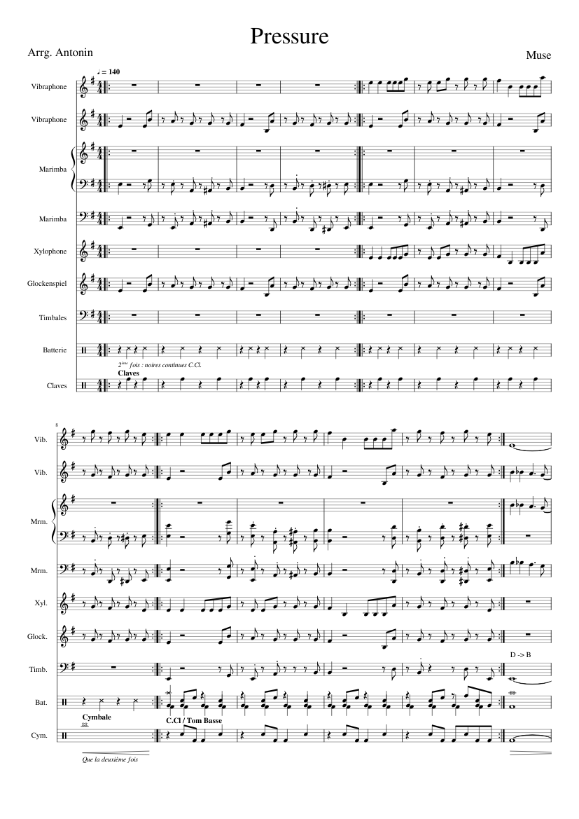 Muse - Pressure Sheet music for Timpani, Vibraphone, Glockenspiel, Drum ...