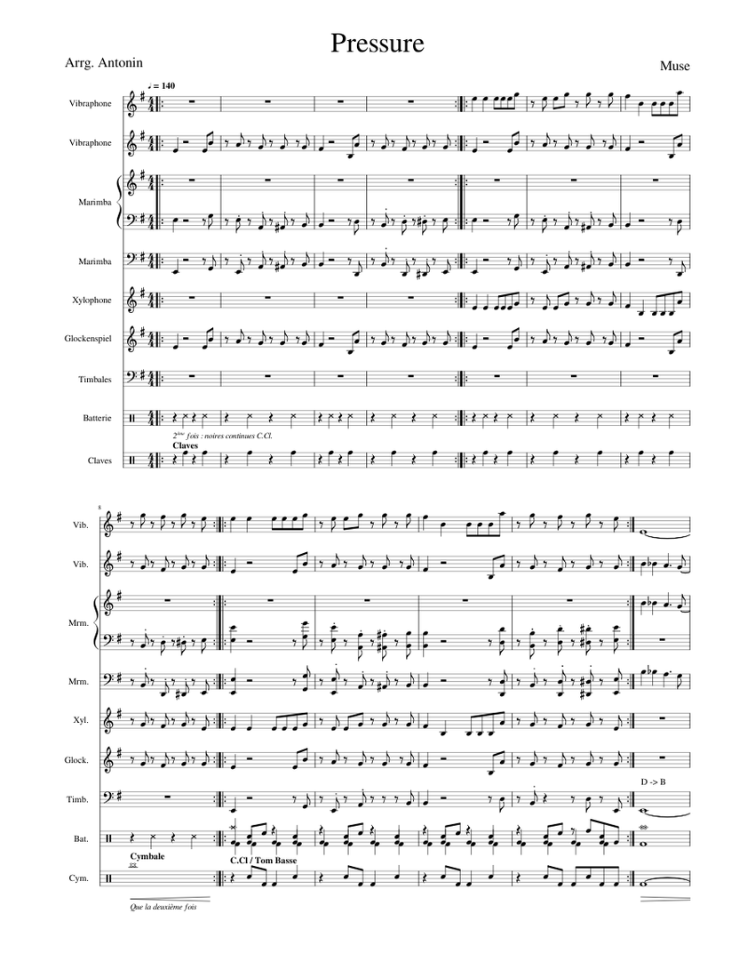 Muse - Pressure Sheet music for Timpani, Vibraphone, Glockenspiel, Drum group & more instruments ...