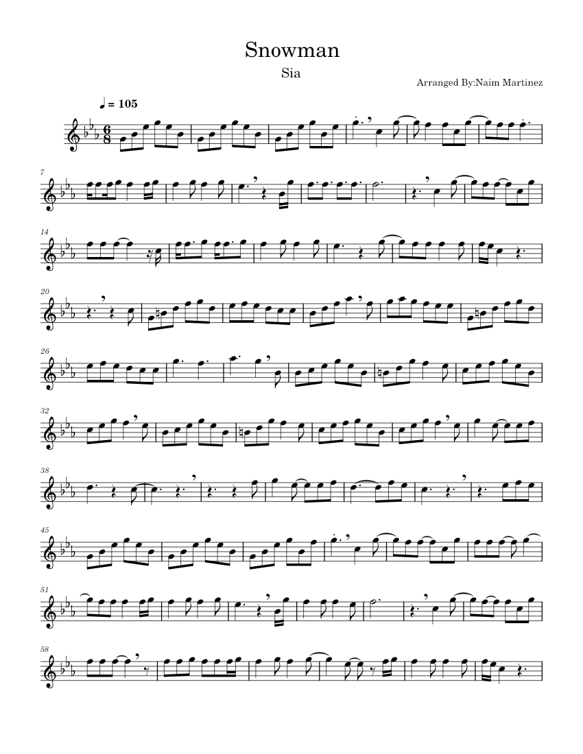 Snowman – Sia Snowman – By Sia Tenor Saxophone Sheet music for ...