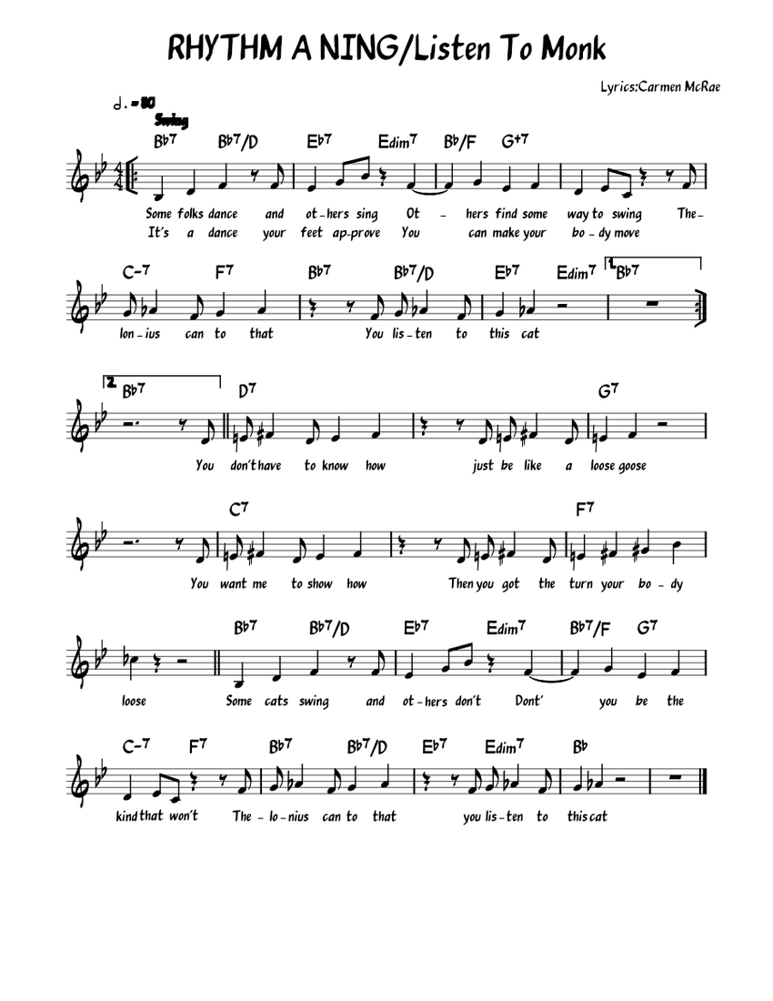 RHYTHM A NING Listen To Monk Sheet music for Piano (Solo) | Musescore.com