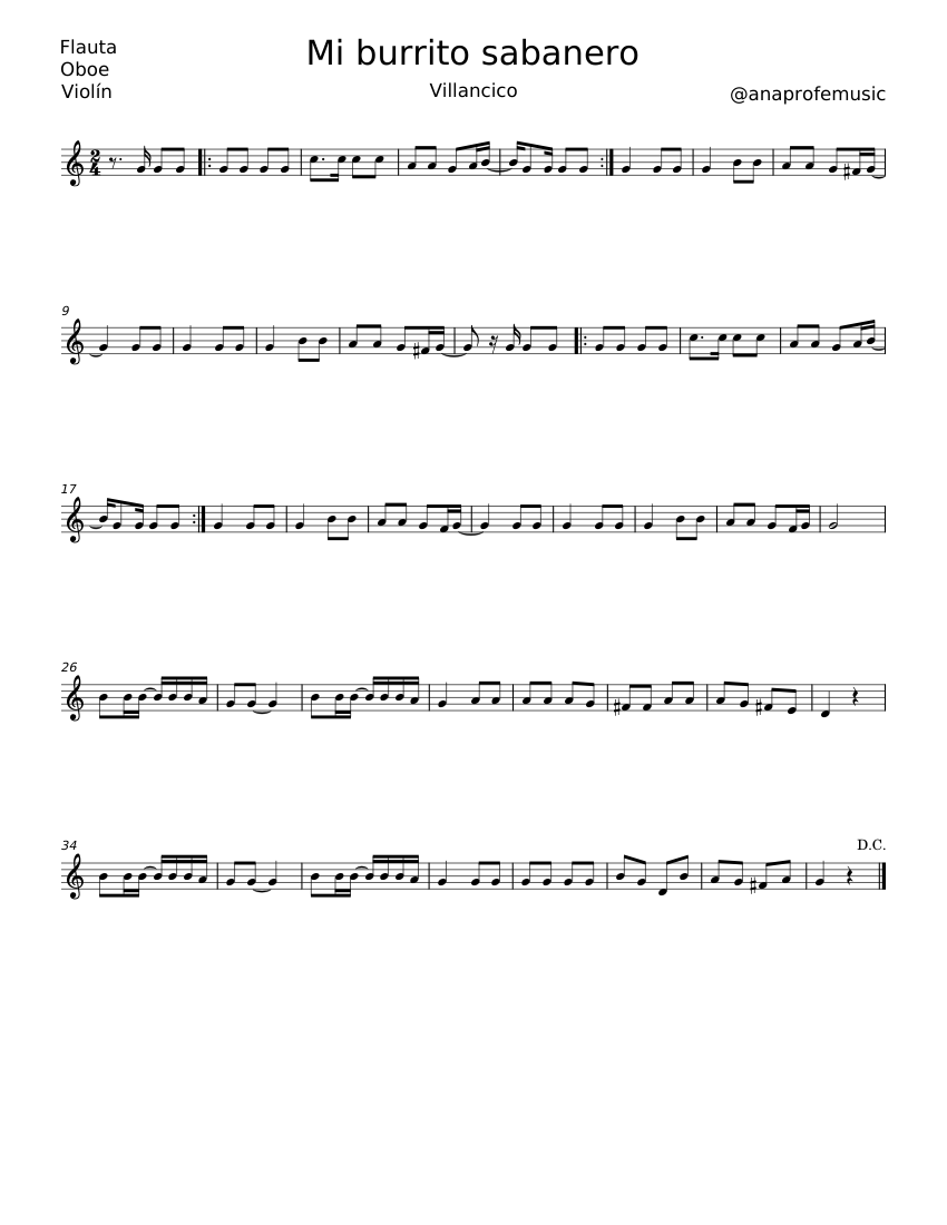 Mi burrito sabanero Sheet music for Violin (Solo) | Musescore.com