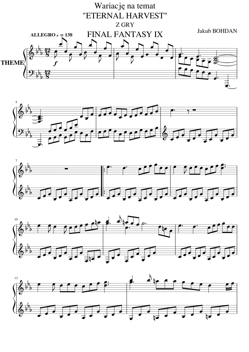 Wariację_na_temat__ETERNAL_HARVEST__Z_GRY_FINAL_FANTASY_IX Sheet music for Piano (Solo ...