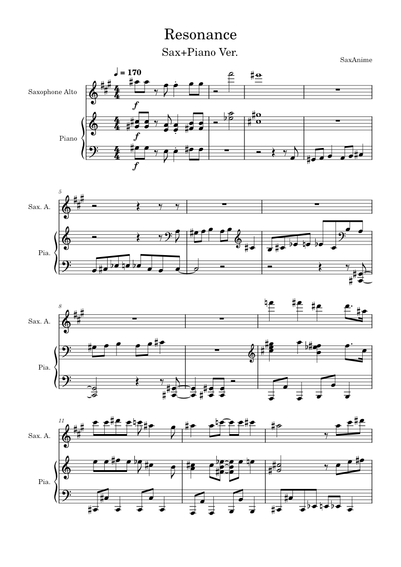 Resonance Sax/Piano - Soul Eater OP1 Sheet music for Piano, Saxophone ...