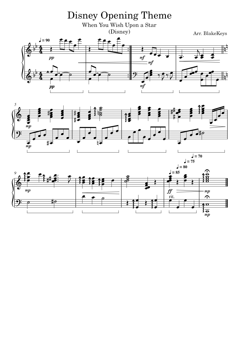 Disney Opening Theme – Disney Disney Opening Theme Sheet Music for ...