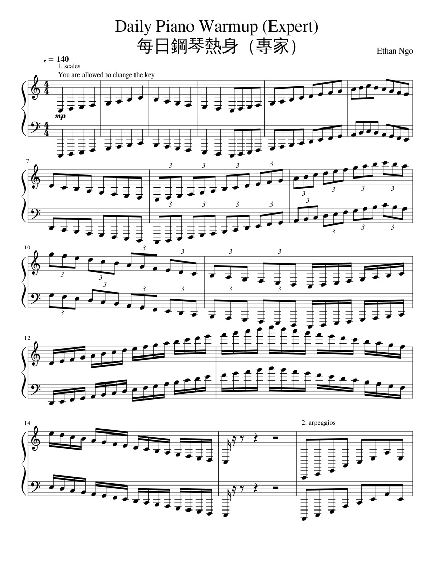 Daily Piano Warmup Expert 每日鋼琴熱身（專家）, Anh. 1a Sheet music for Piano ...