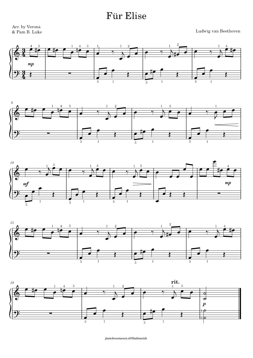 Fur Elise – Ludwig Van Beethoven Sheet Music for Piano (Solo) Easy ...