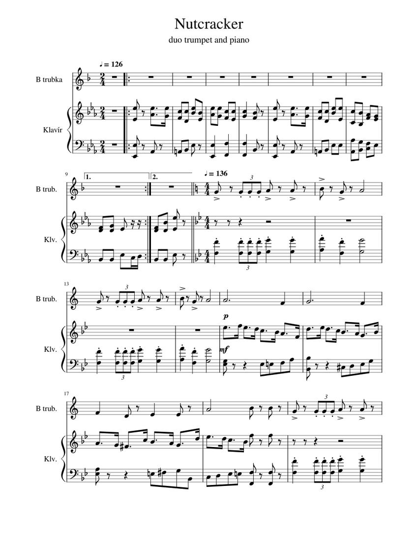 Nutcracker Sheet music for Piano, Trumpet (In B Flat) (Piano Duo ...