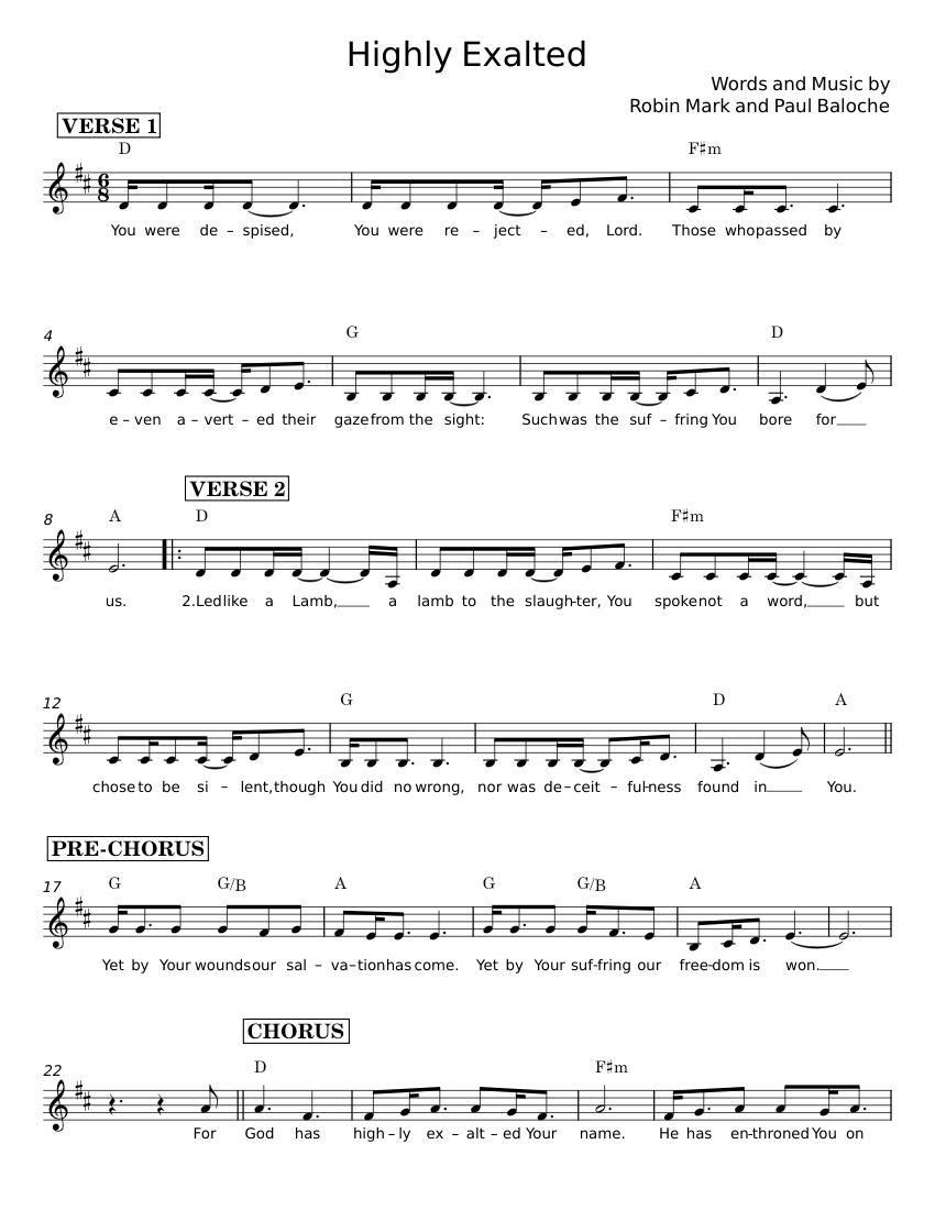 Highly exalted - Robin Mark Sheet Music with Chords for Synthesizer ...