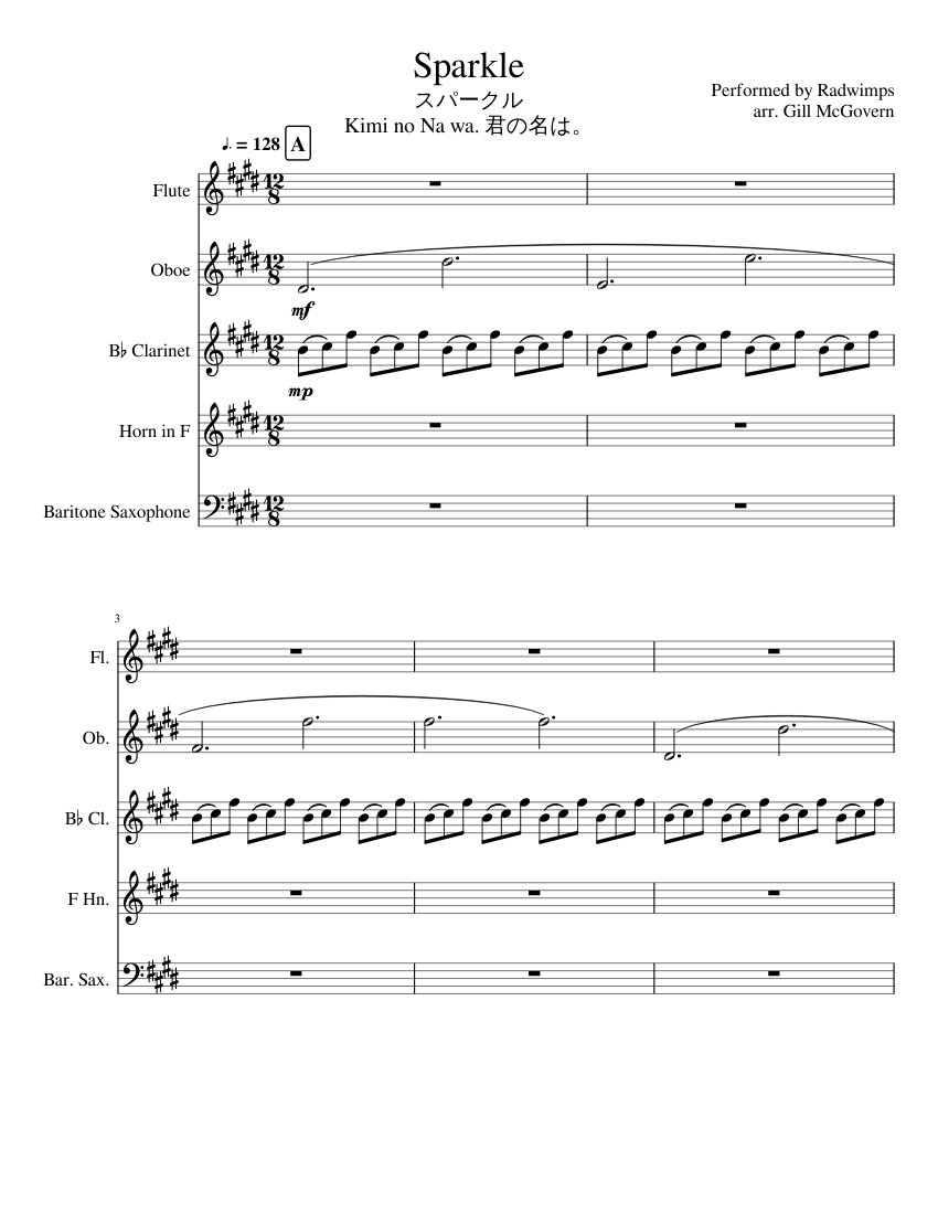 Sparkle Sheet music for Flute, Oboe, Clarinet in b-flat, Saxophone ...