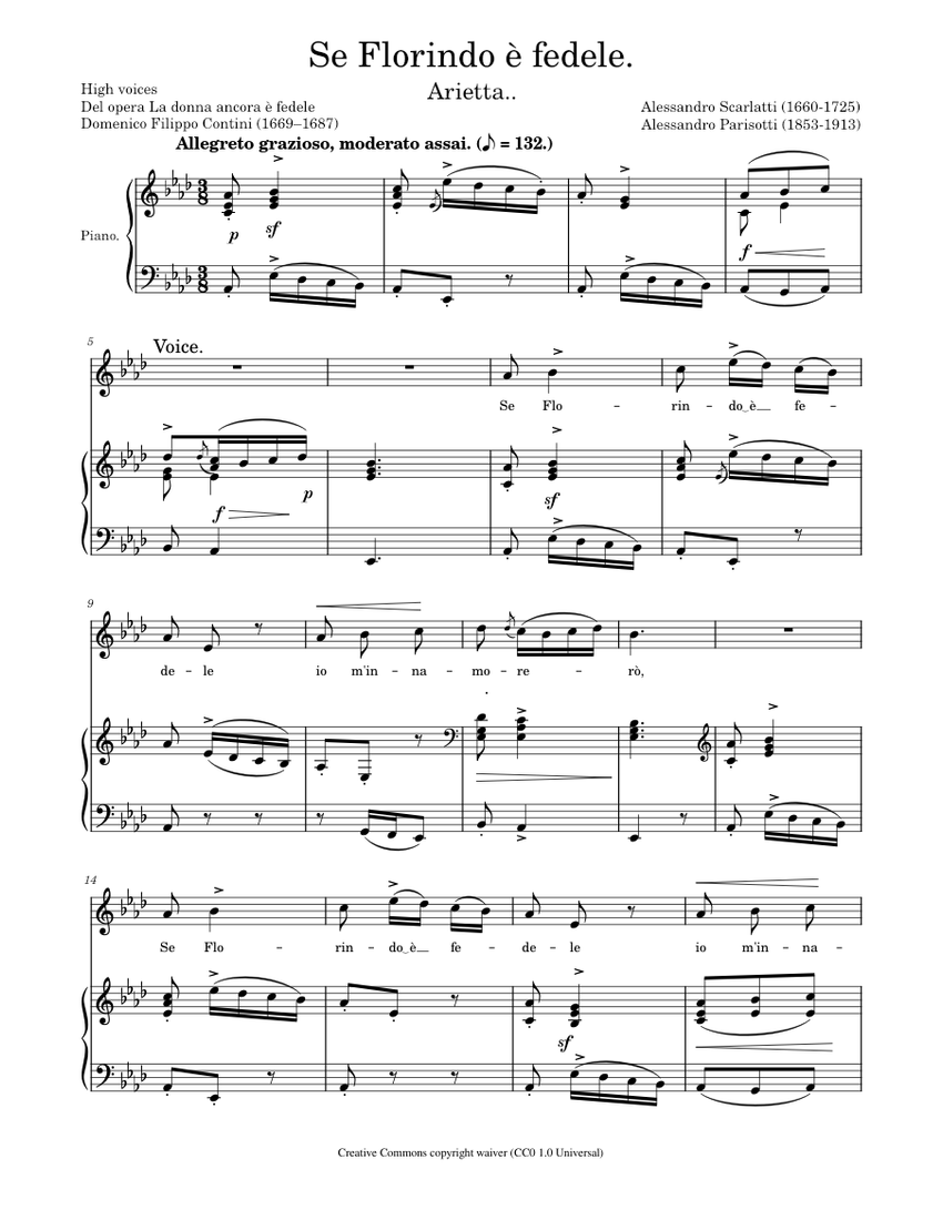 Se florindo é fedele - High voice – Alessandro Scarlatti Sheet music ...