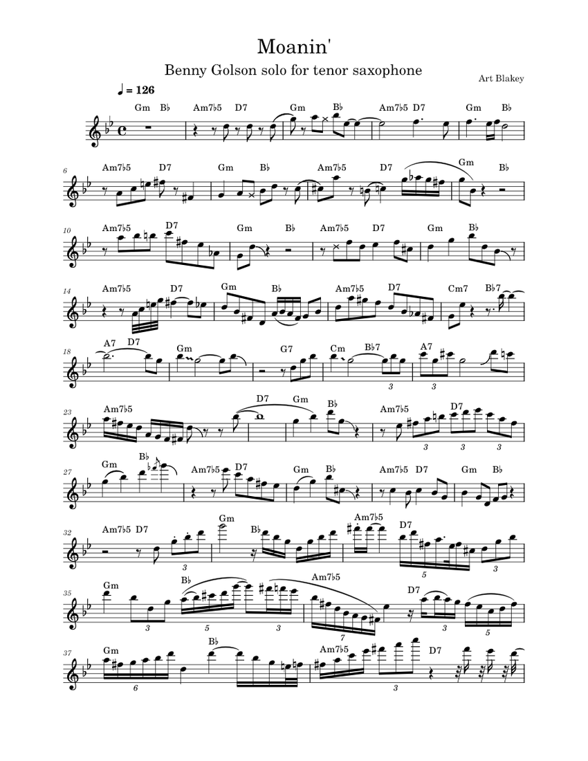 Moanin' - Art Blakey Sheet music for Saxophone tenor (Solo) | Musescore.com
