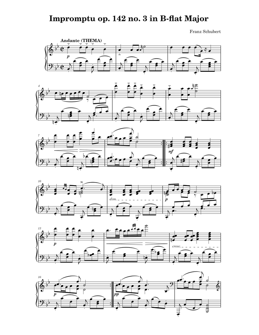 Impromptu op. 142 d. 935 no. 3 in B-Flat Major - Franz Schubert Sheet music for Piano (Solo ...
