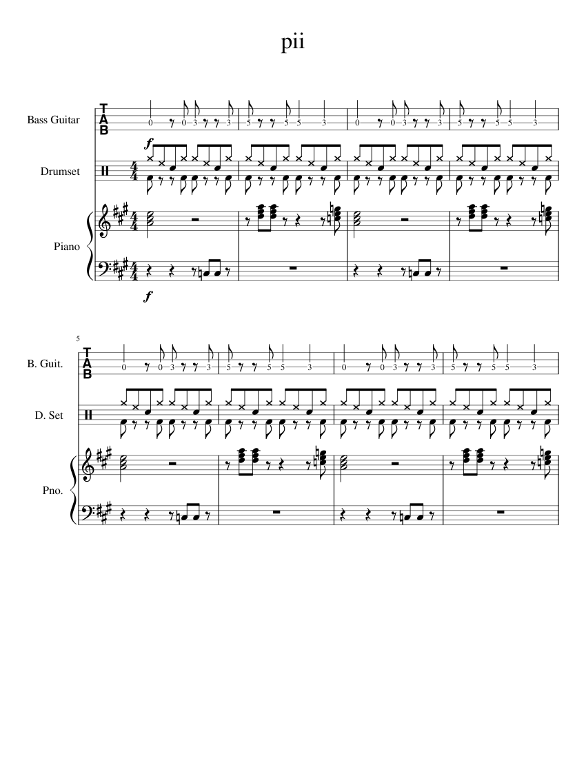 pii Sheet music for Piano, Bass guitar, Drum group (Mixed Trio ...