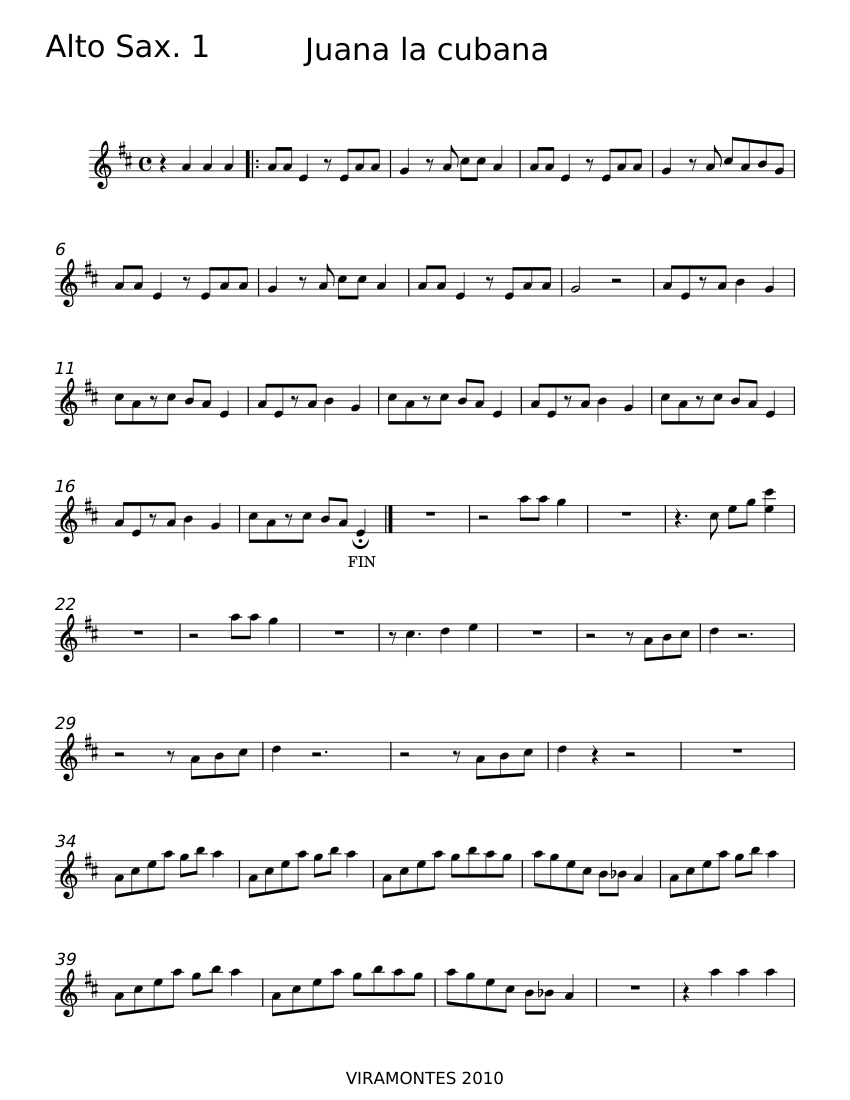 Juana la cubana - Tropicalisimo Apache Sheet Music for Saxophone alto ...
