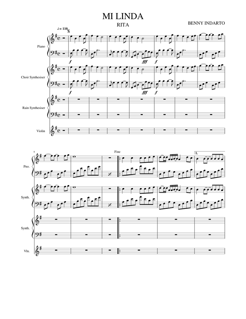 MI LINDA Sheet music for Piano, Violin, Synthesizer (Mixed Quartet) | Musescore.com
