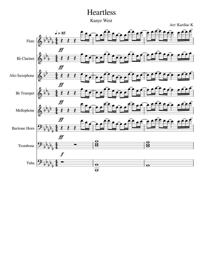 Heartless – Kanye West Sheet music for Trombone, Tuba, Mellophone ...