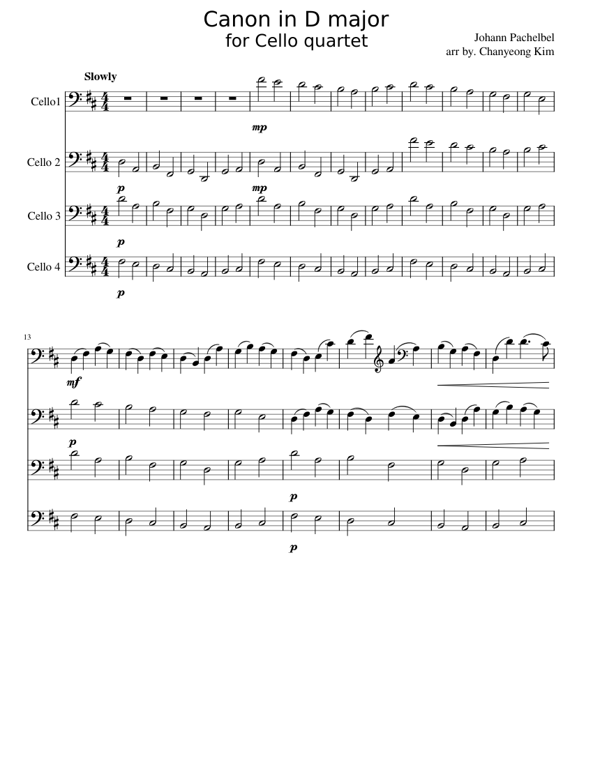 Canon_in_D_major_for_Cello_quartet Sheet music for Cello (Mixed Quartet ...