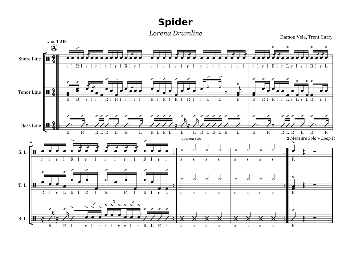 Spider Sheet music for Snare drum, Tenor drum, Bass drum (Marching Band ...