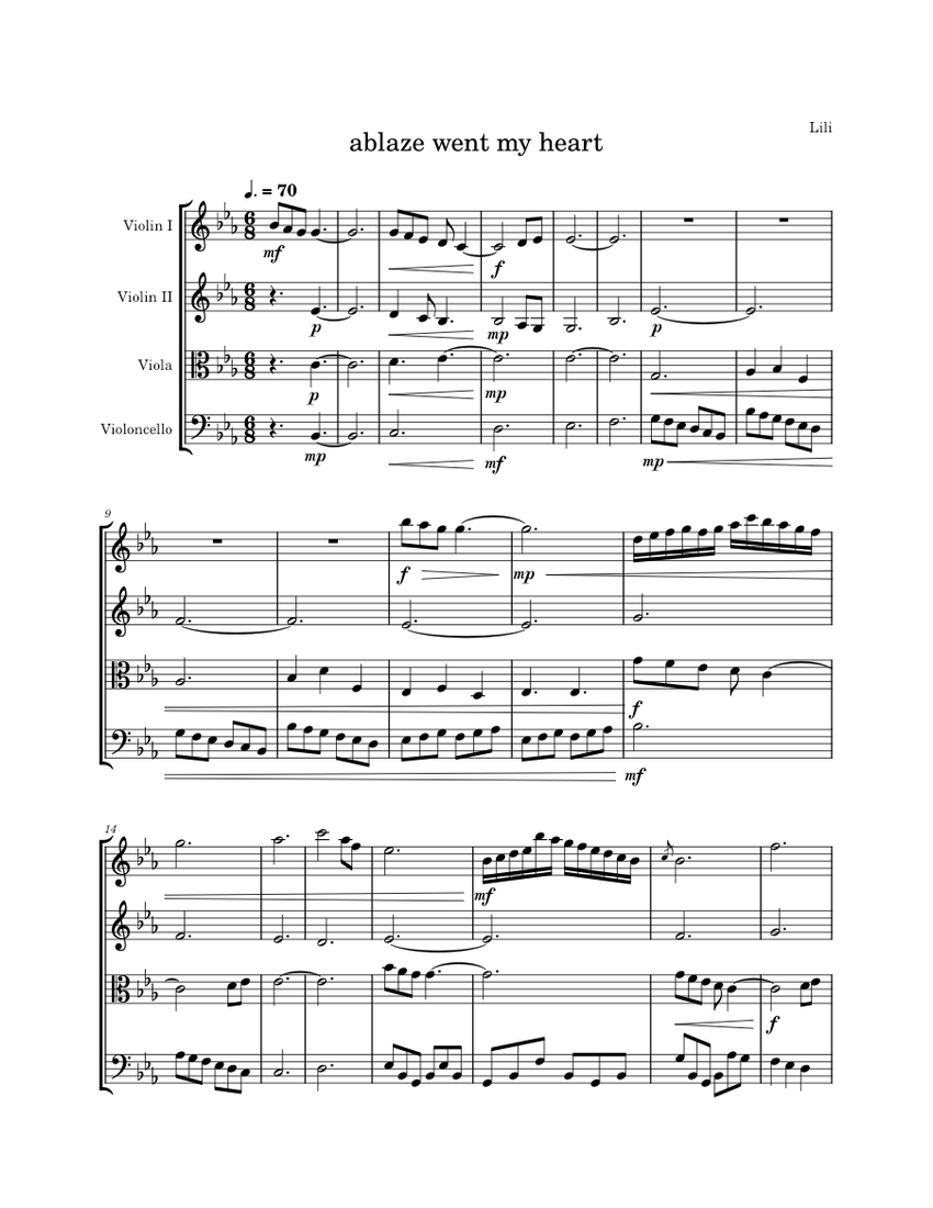 ablaze went my heart Sheet music for Violin, Viola, Cello (String ...
