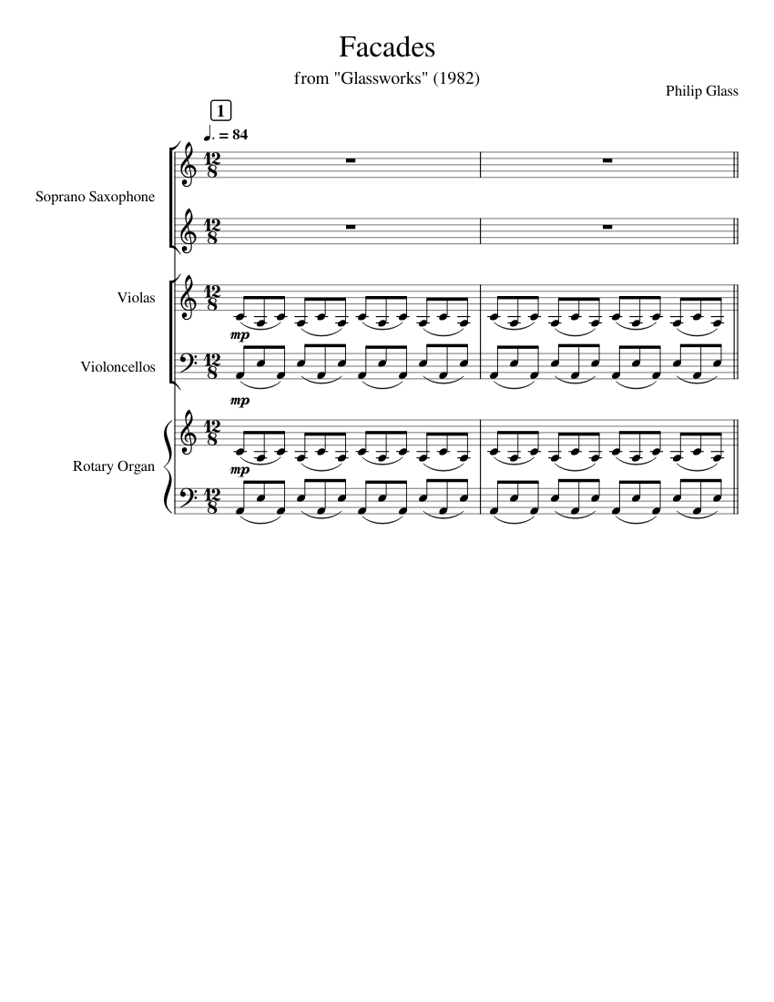 Philip Glass - Facades Sheet music for Organ, Strings group, Saxophone ...