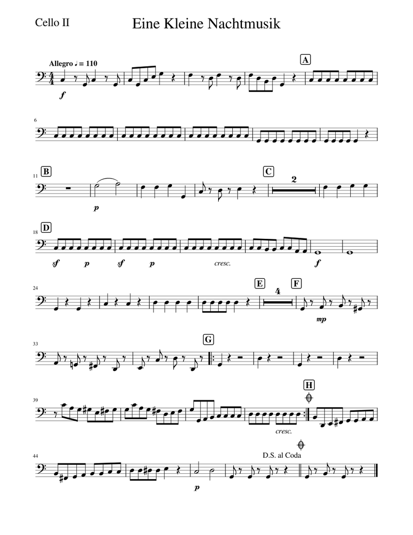6-5-01 Eine Kleine Nachtmusik _ Cello II Sheet music for Cello (Solo ...