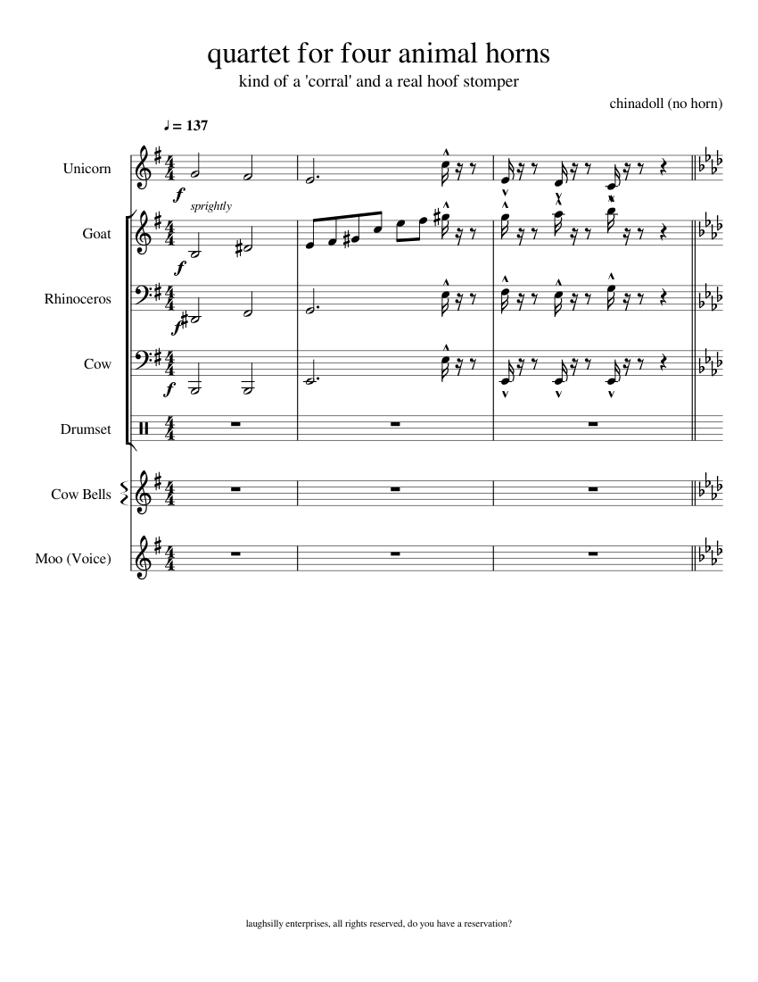 quartet for four animal horns Sheet music for Trombone, Tuba, Vocals ...