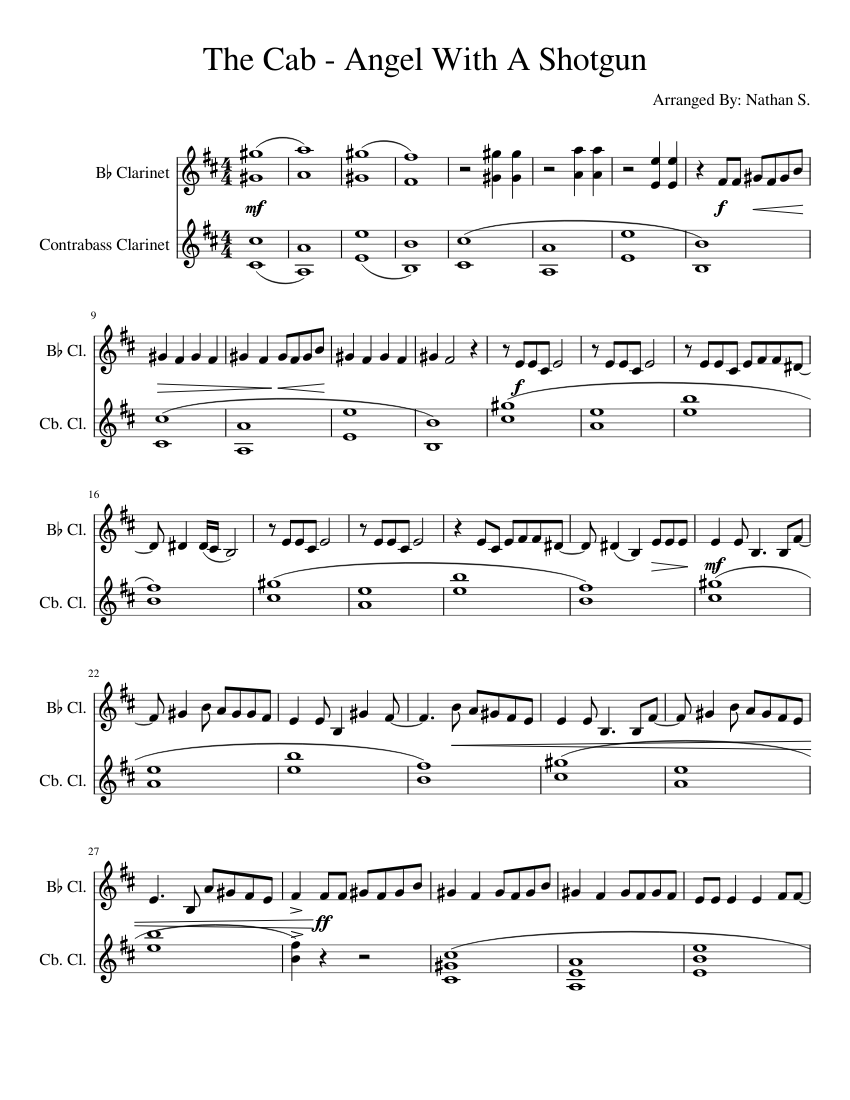 The Cab - Angel With A Shotgun Sheet music for Clarinet in b-flat ...
