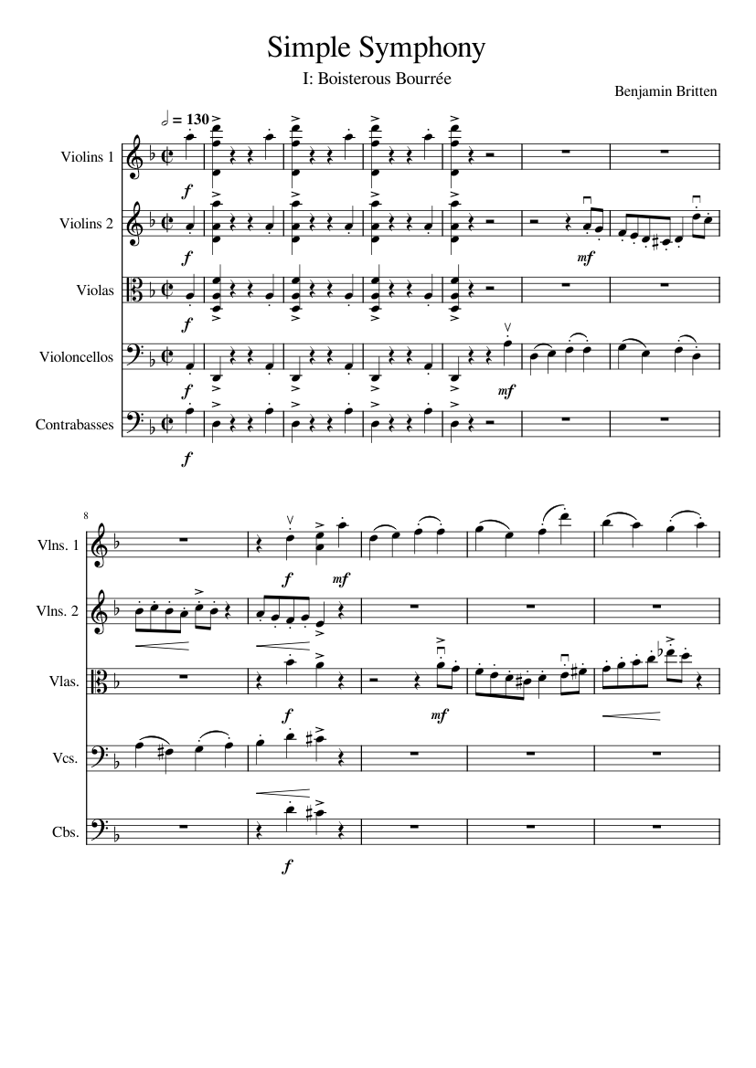 Simple Symphony, I. Boisterous Bourrée - B. Britten Sheet music for Strings group (String ...