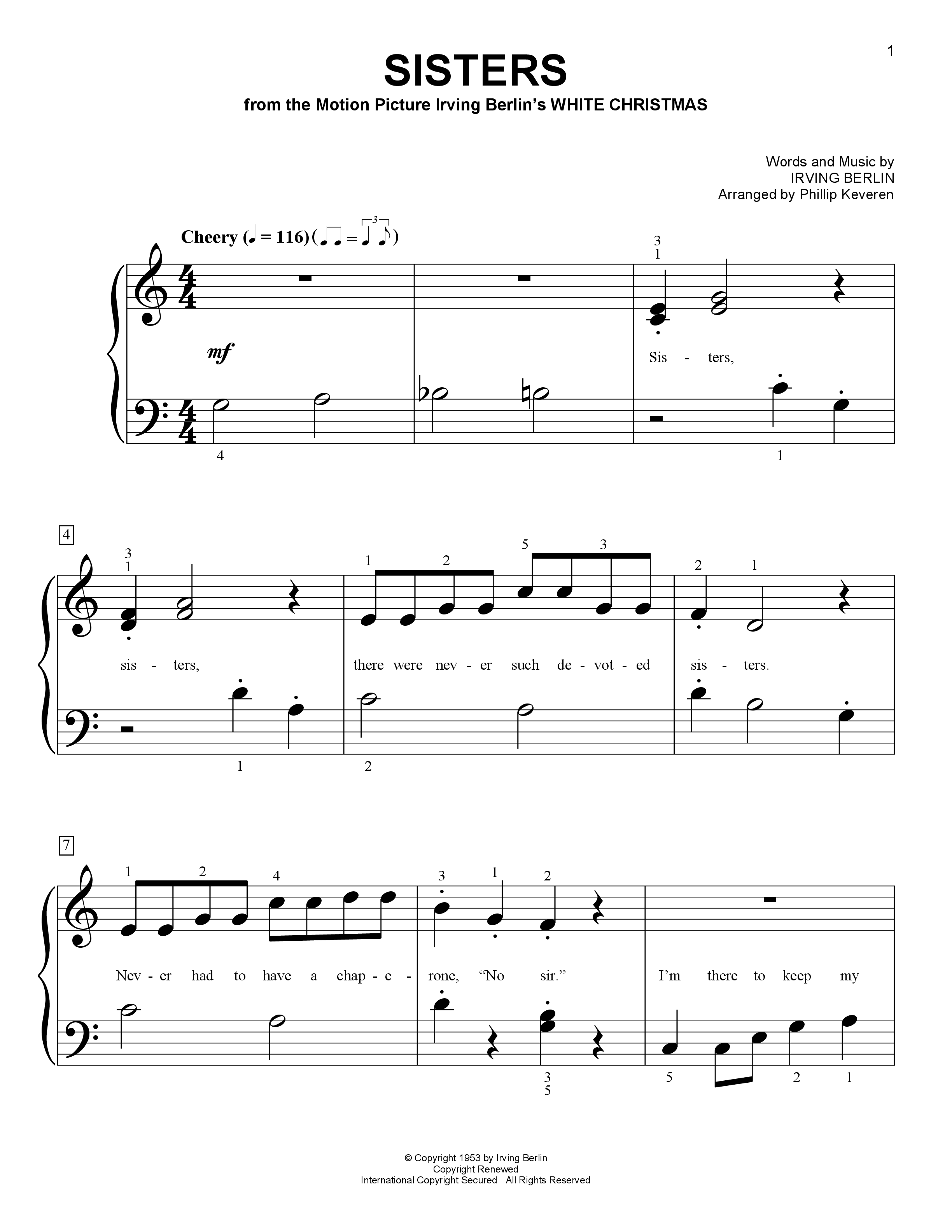 Play Official version of Sisters sheet music by Irving Berlin for Piano ...