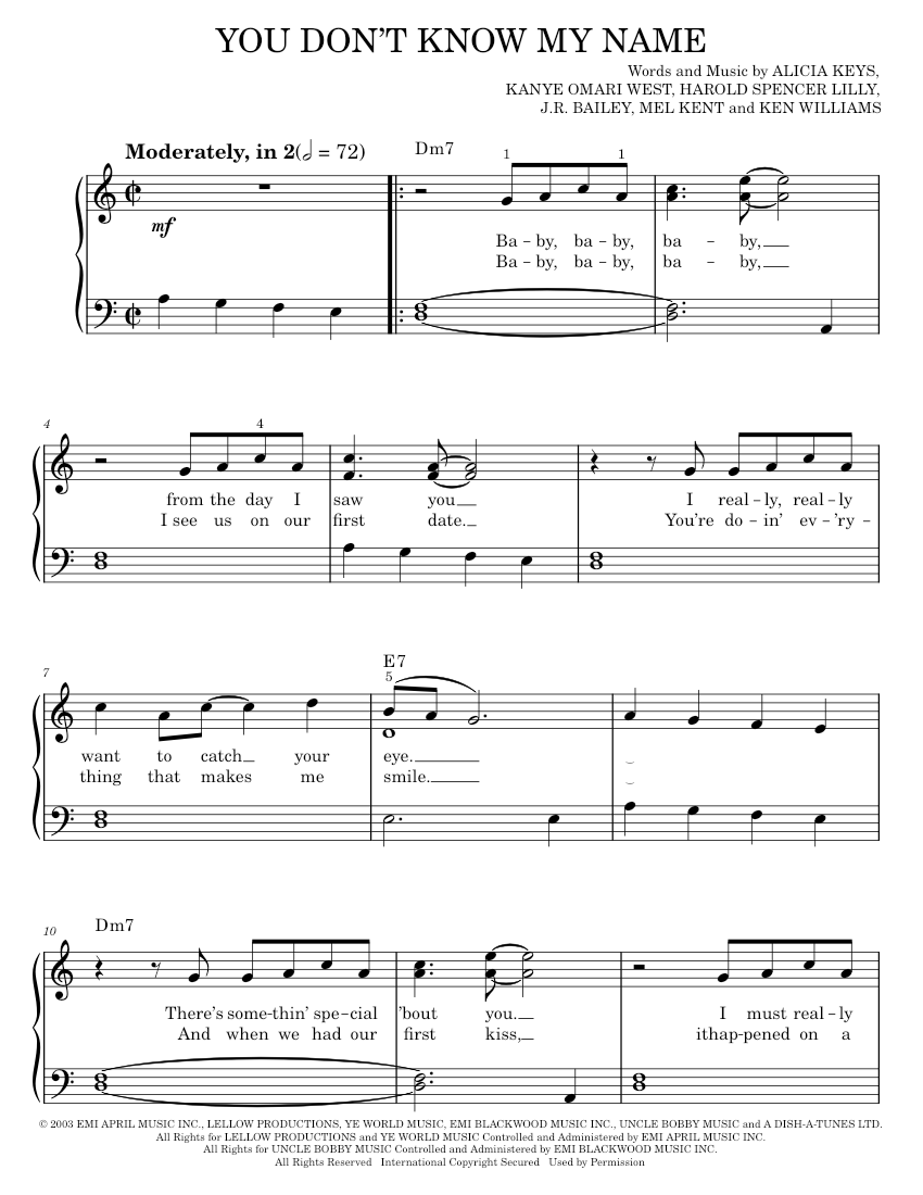 Play Official version of You Don't Know My Name Sheet Music by Alicia ...
