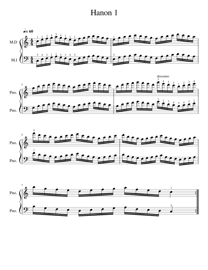 Hanon 1 Sheet music for Piano (Piano Duo) | Download and print in PDF or MIDI free sheet music ...