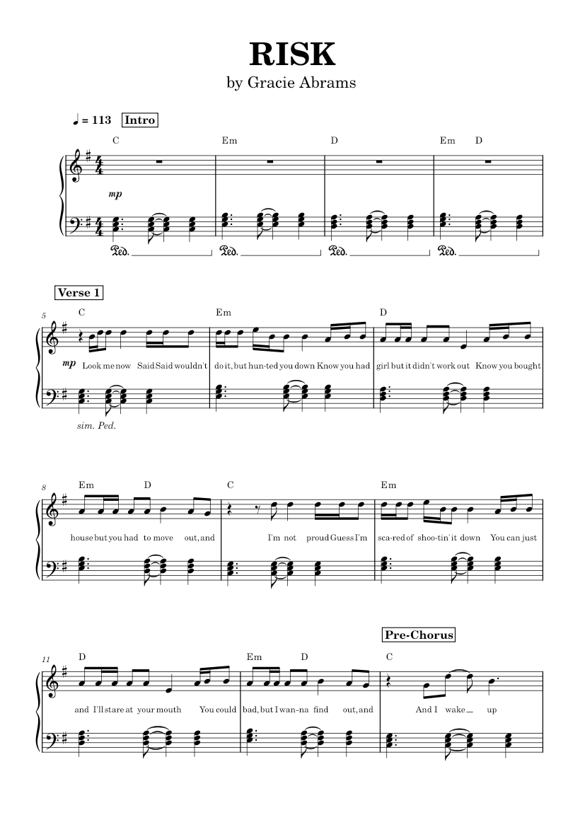 Play Official version of Risk Sheet Music by Gracie Abrams for Piano | MuseScore.com
