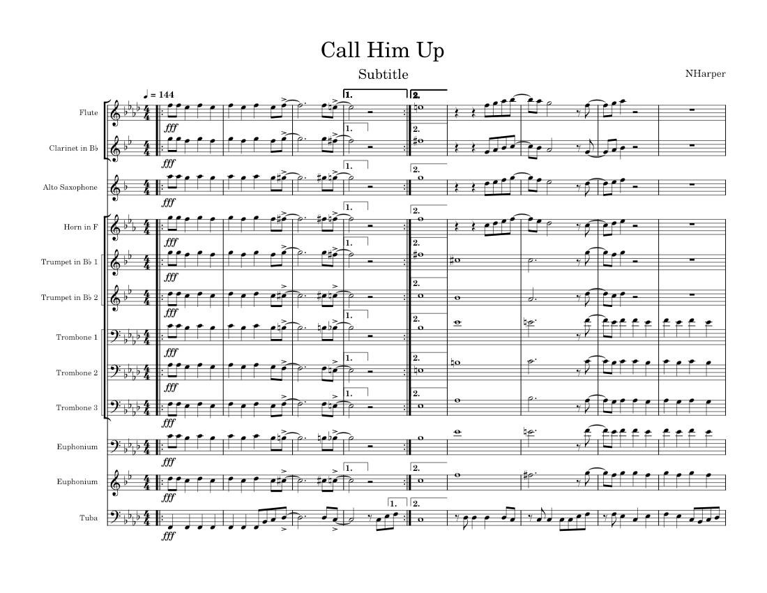 Call Him Up Sheet music for Trombone, Tuba, Flute, Saxophone alto ...