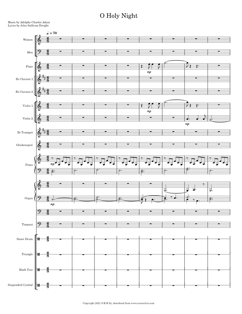 O Holy Night Sheet music for Piano, Organ, Vocals, Clarinet in b-flat ...
