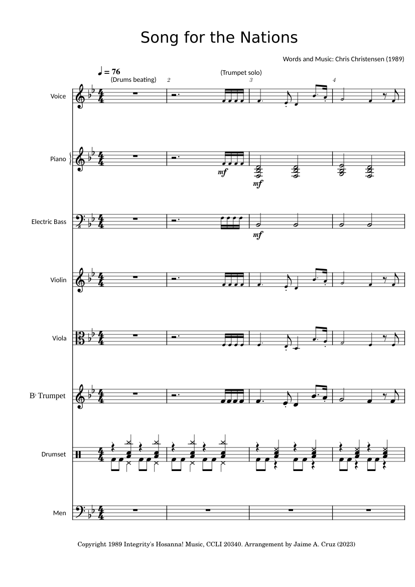 Song for the Nations Sheet Music with Chords for Piano, Cornet, Vocals ...