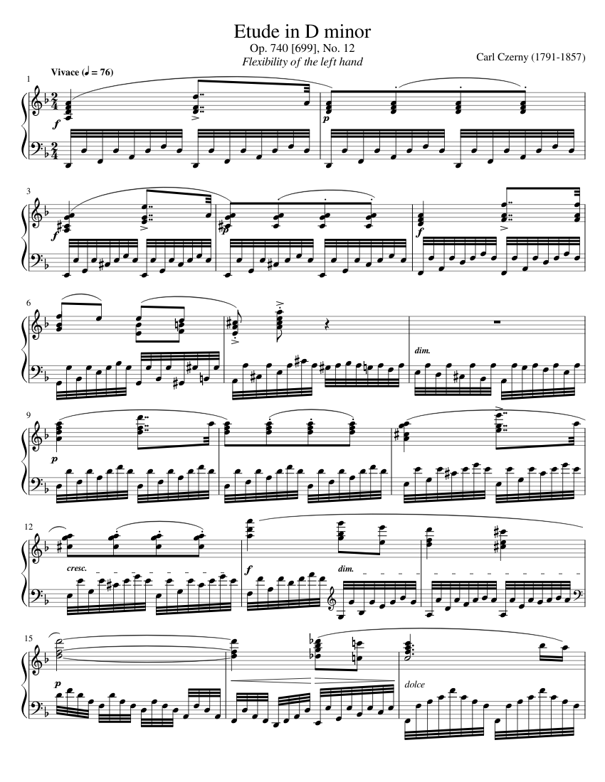 Carl Czerny - Etude in D minor Sheet music for Piano (Solo) | Musescore.com