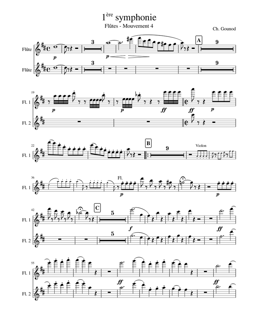 Gounod, 1rst symphony, flutes score 4th mvt Sheet music for Flute ...