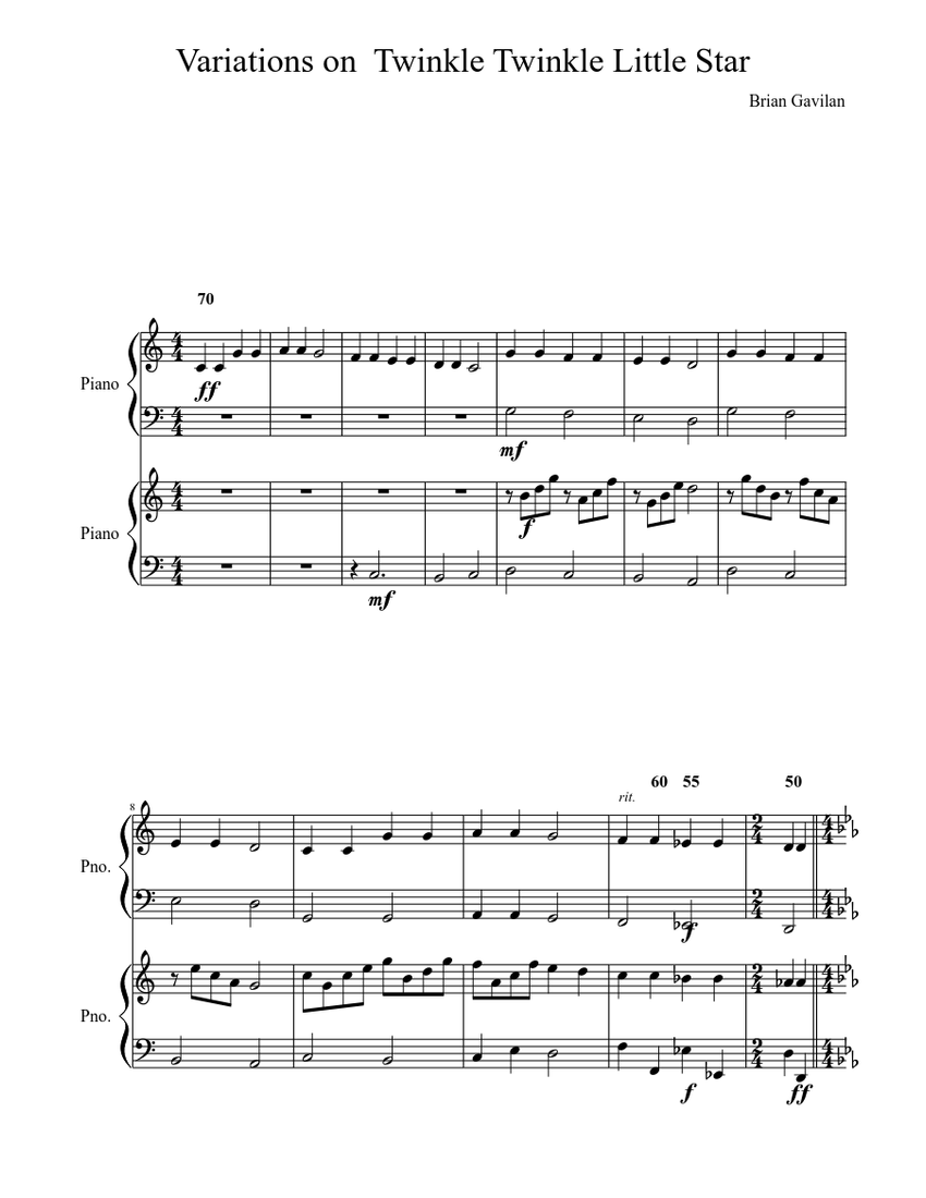 Variations on Twinkle Twinkle Sheet music for Piano (Piano Duo ...