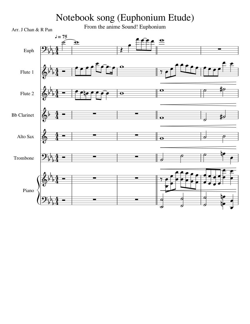 Notebook song (Euphonium Etude) - Sound! Euphonium Sheet Music for ...