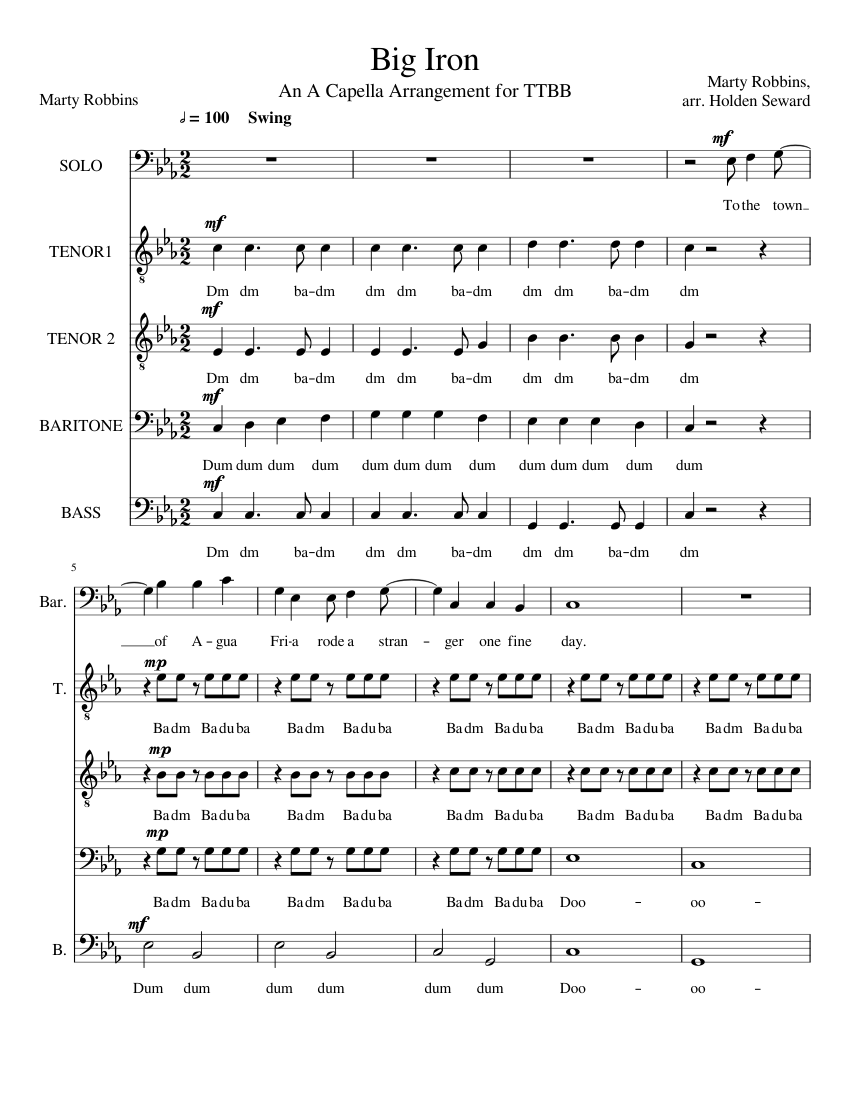 Big Iron Sheet music for Tenor, Bass voice, Baritone (A Capella ...