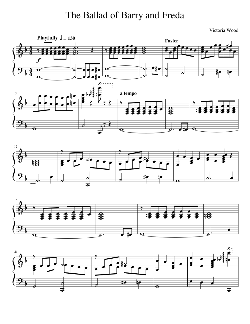 The Ballad of Barry and Freda – Victoria Wood Sheet music for Piano ...