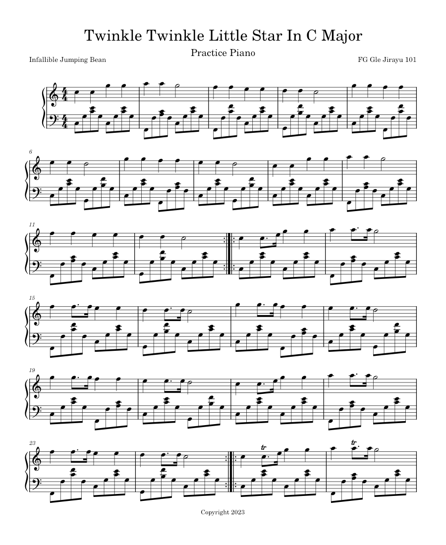 Twinkle Twinkle Little Star In C Major Sheet Music for Piano (Solo ...