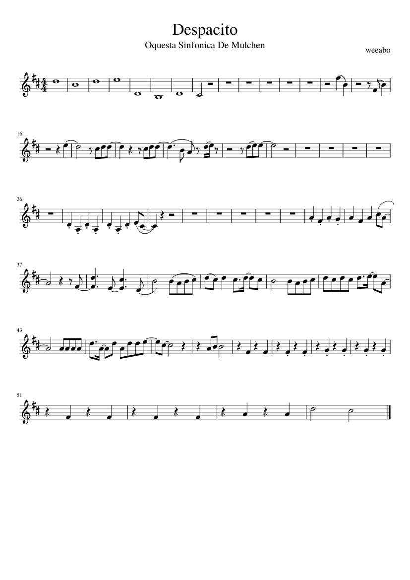 Despacito violin 2 Sheet Music for Violin (Solo) | MuseScore.com