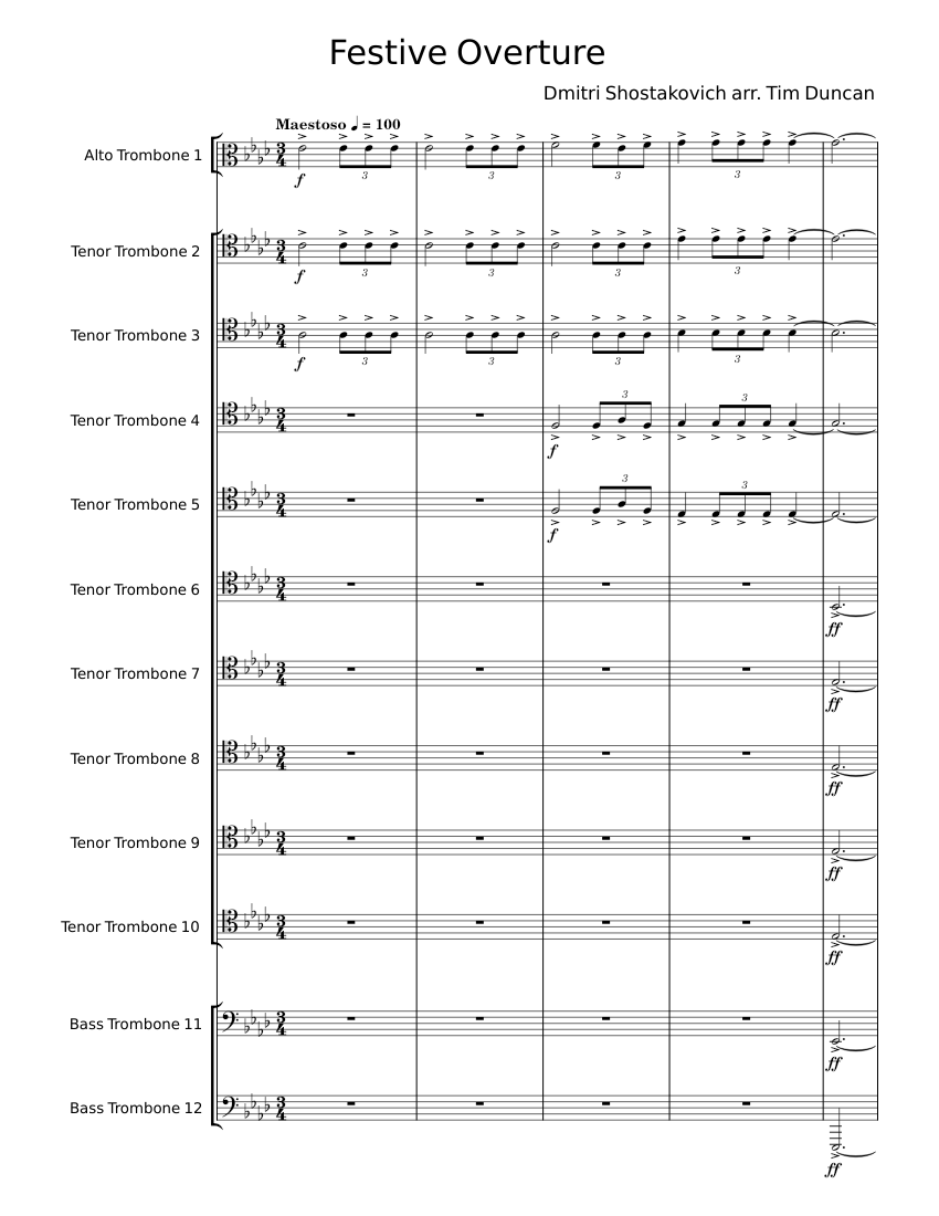 Festive overture - Dmitri Shostakovich Sheet Music for Trombone (Brass Ensemble) | MuseScore.com